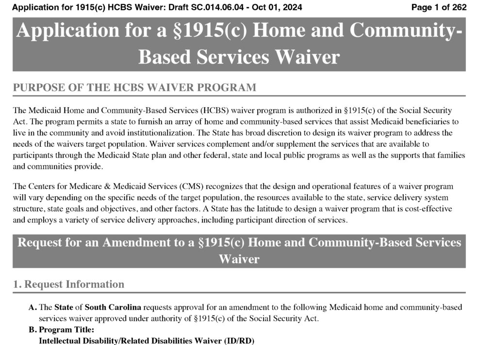 ID/RD & MCC Waiver Amendments - Family Connection of South Carolina